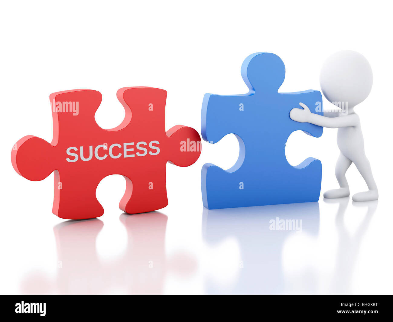 3d image. White people with puzzle pieces. Success concept. Isolated ...