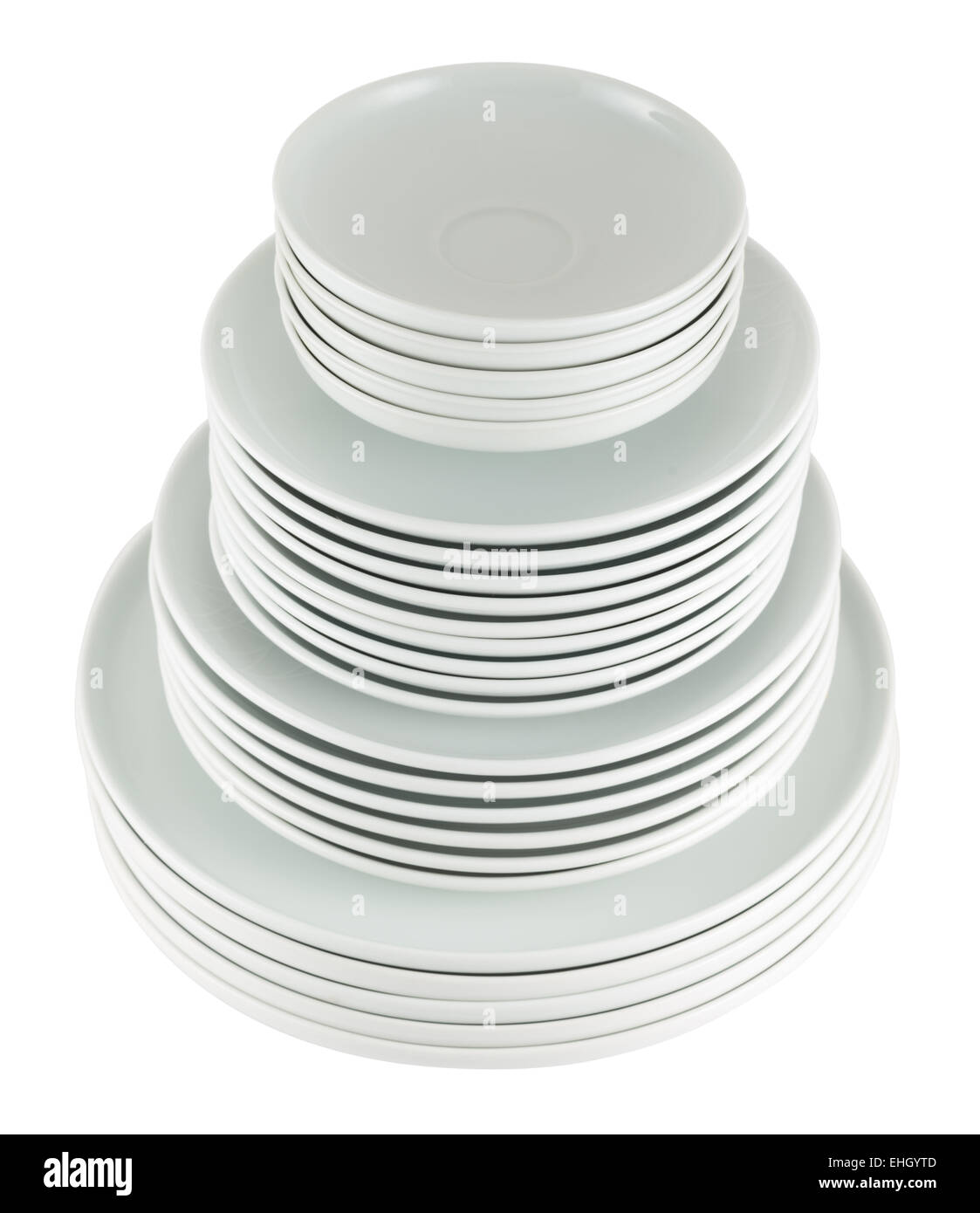 Pile of clean white dish plates isolated Stock Photo - Alamy