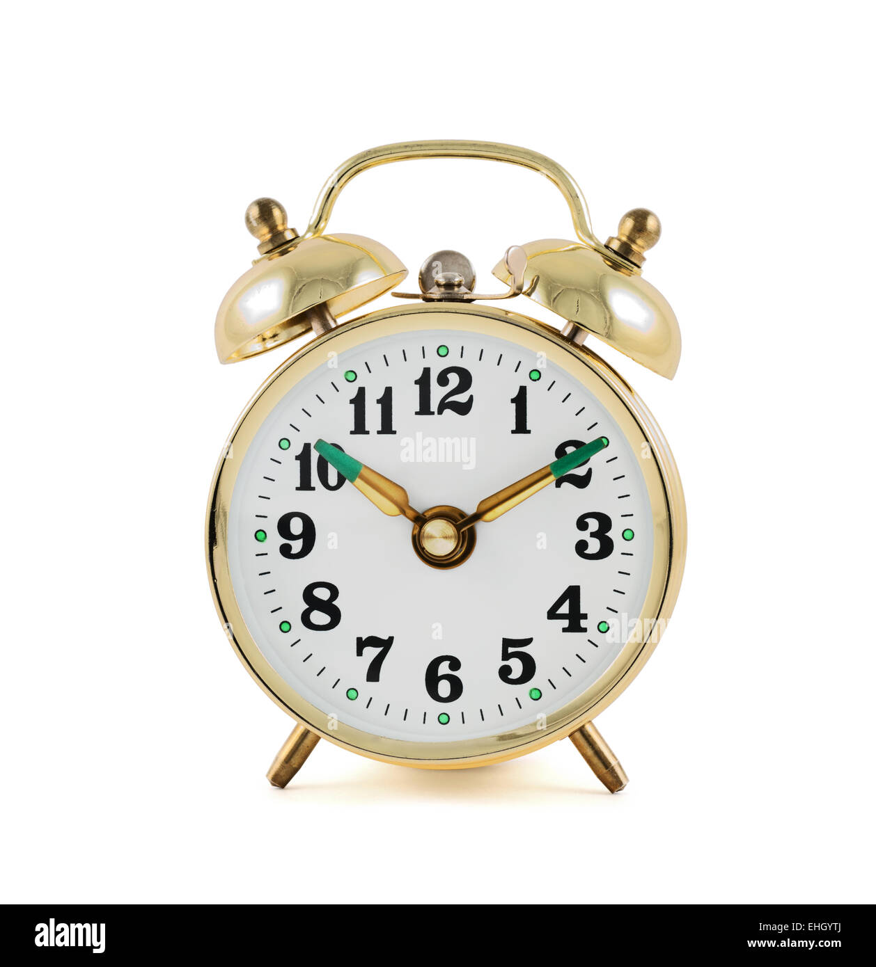 Golden mechanical alarm clock isolated Stock Photo - Alamy