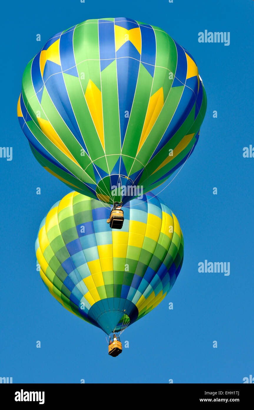 Two Green and Blue Hot Air Balloons Stock Photo - Alamy