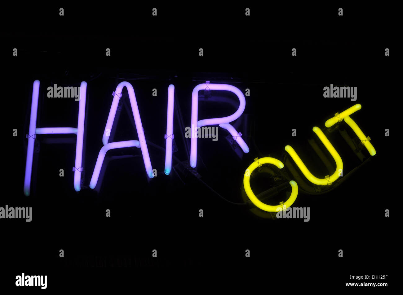 Hair Cut Neon Sign Stock Photo - Alamy