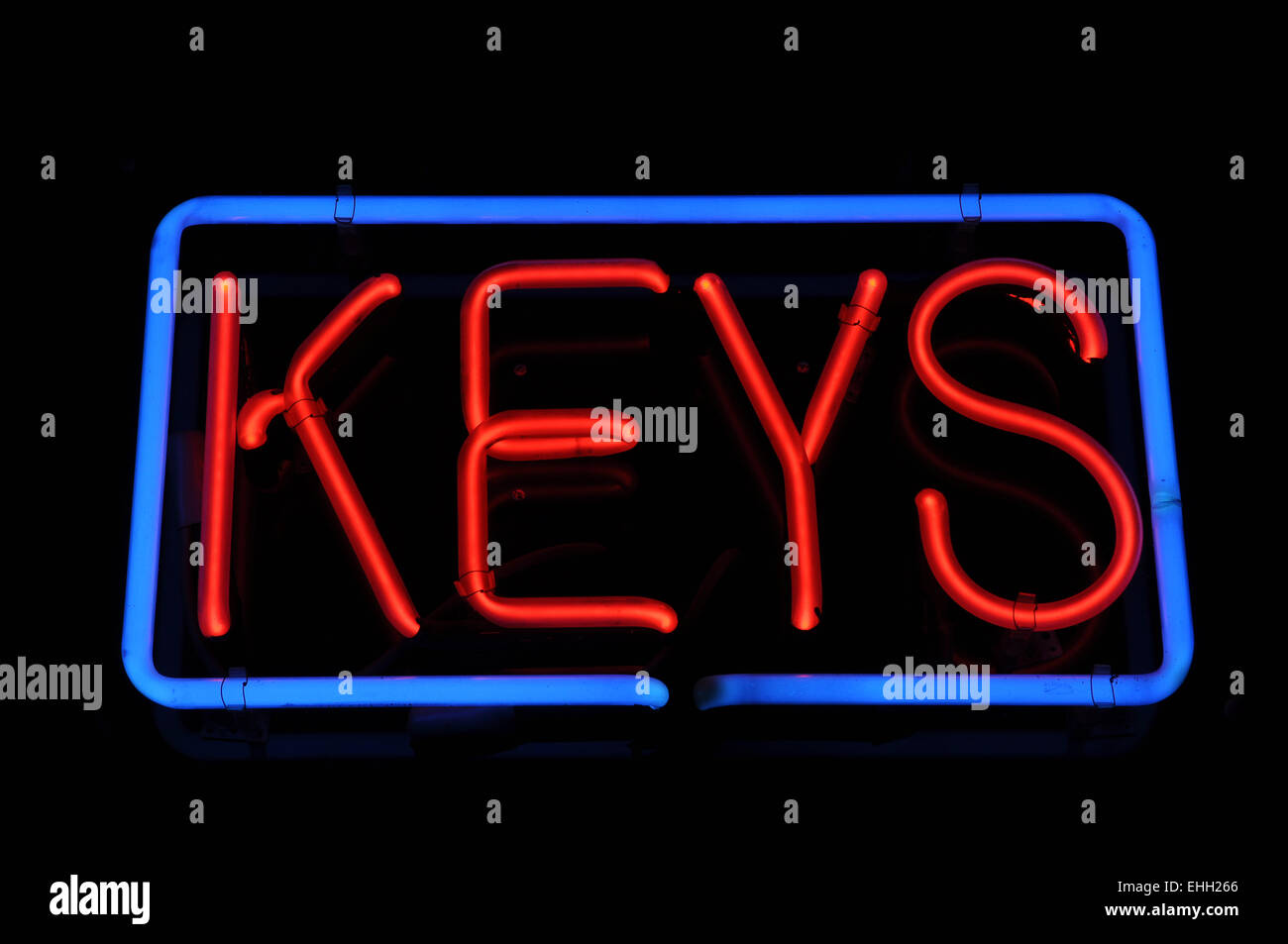 Keys Neon Red and Blue Sign Stock Photo - Alamy