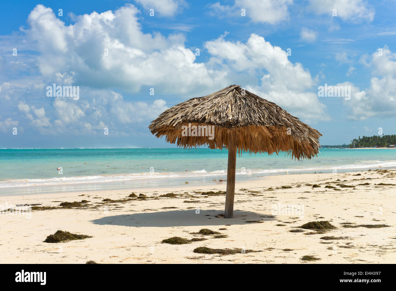 Caribbean tropical beach straw umbrella hi-res stock photography and ...