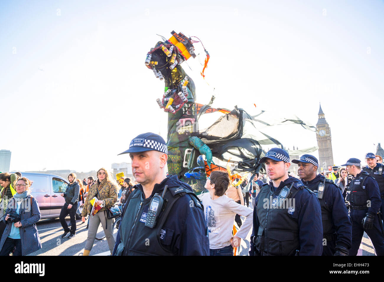 Campaign Against Climate Change demonstration, on Westminster bridge ...