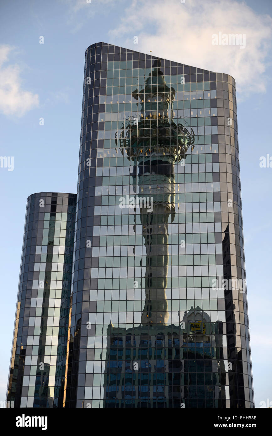 The Sky Tower reflected in an Auckland skyscraper, Northland, New ...