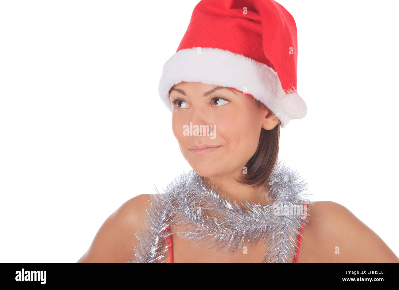 Beautiful smiling christmas santa woman Stock Photo - Alamy