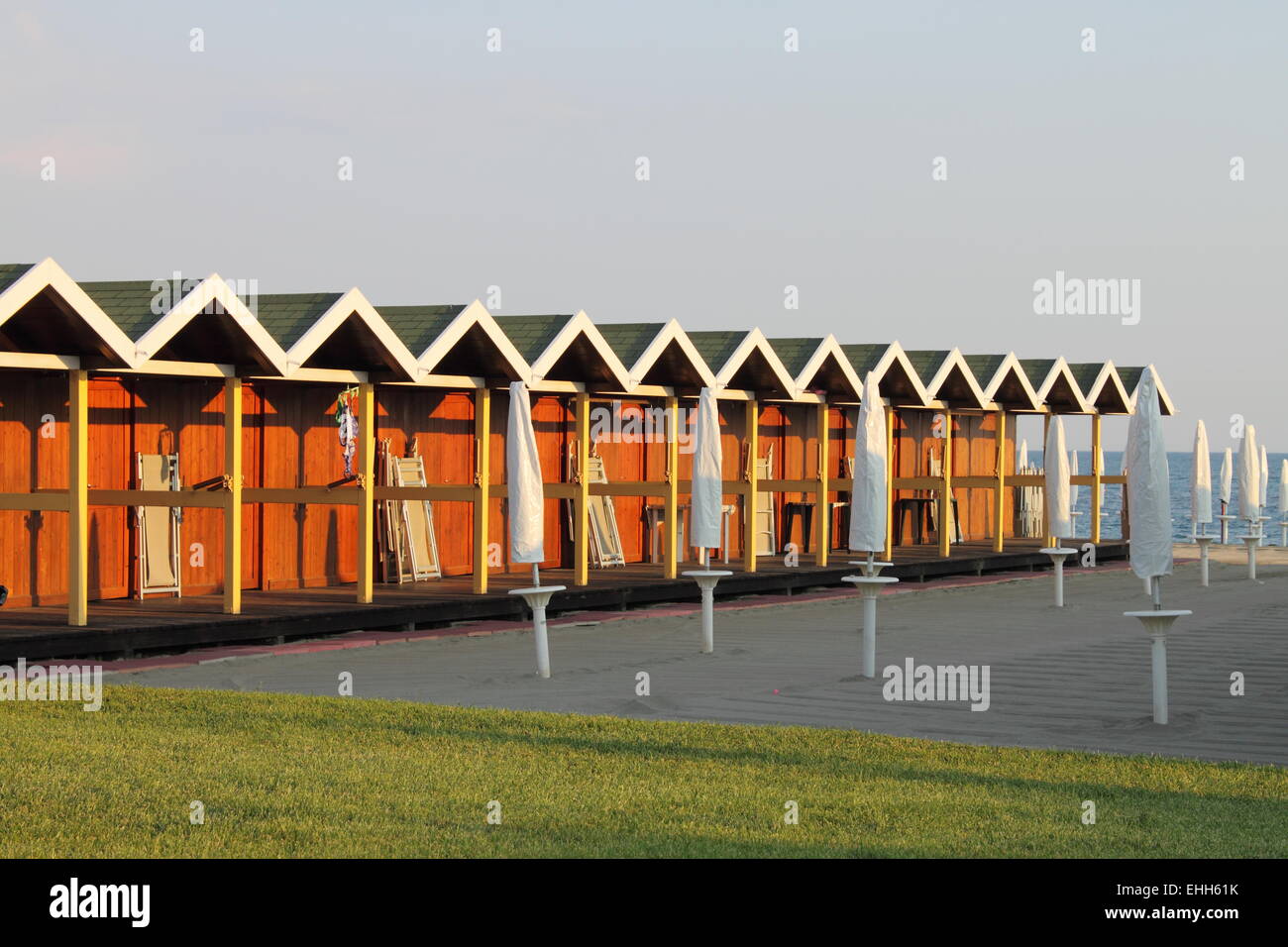 Bathing boxes on a beach Stock Photo - Alamy