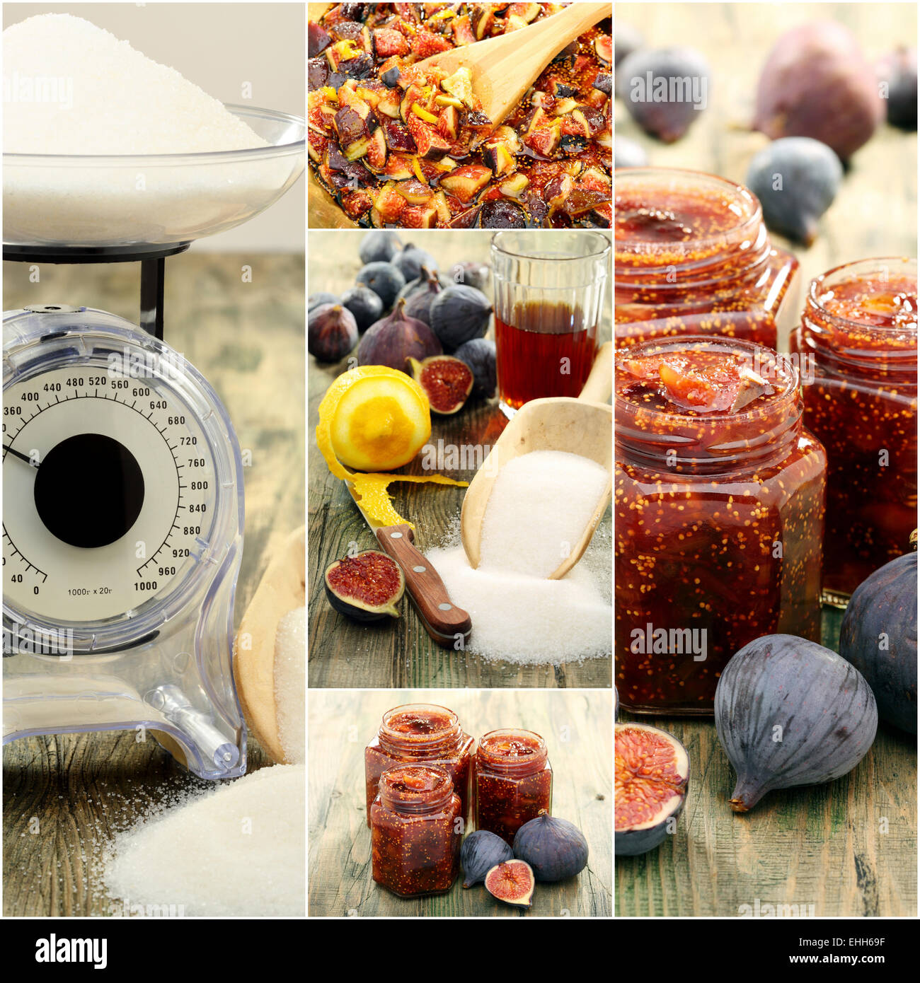 Cooking jam figs. Collage Stock Photo - Alamy