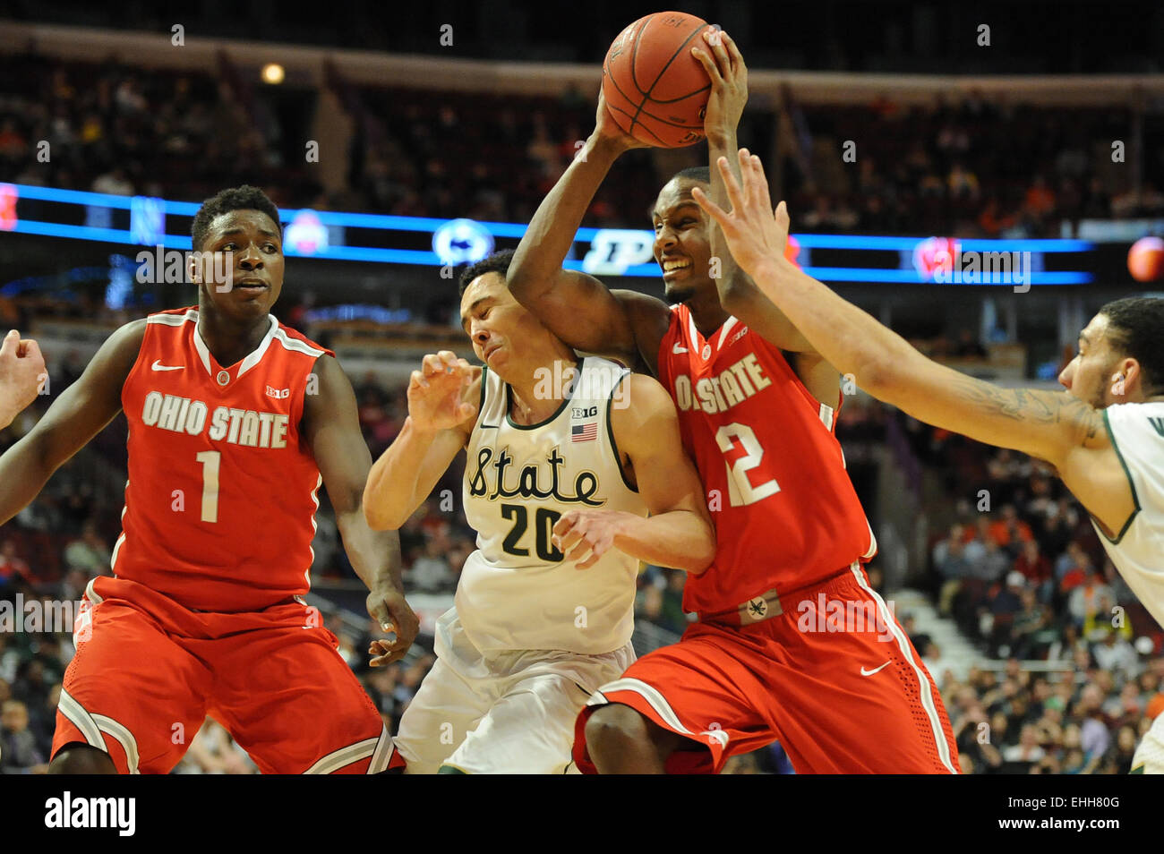 March 13, 2015: Ohio State Buckeyes forward Marc Loving (2) elbows ...