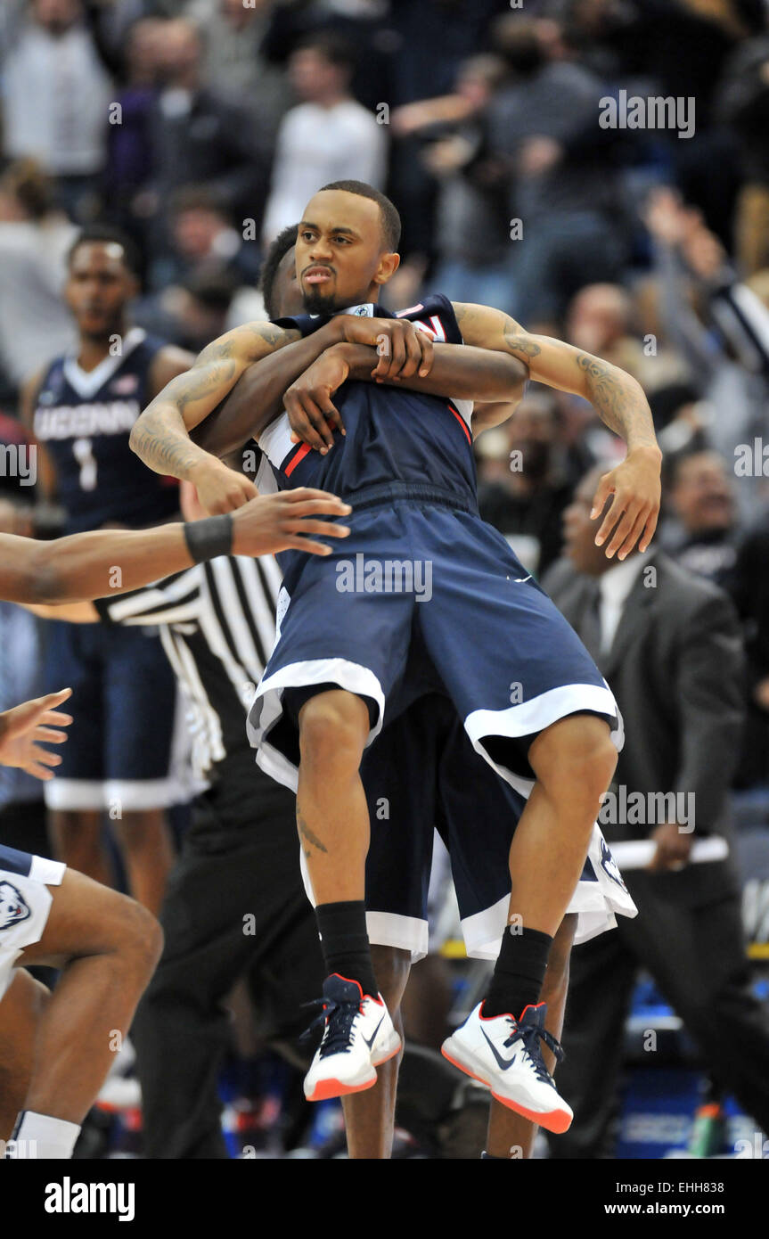 March 13th 2015: Ryan Boatright (11) of Uconn is lifted by a teammate ...