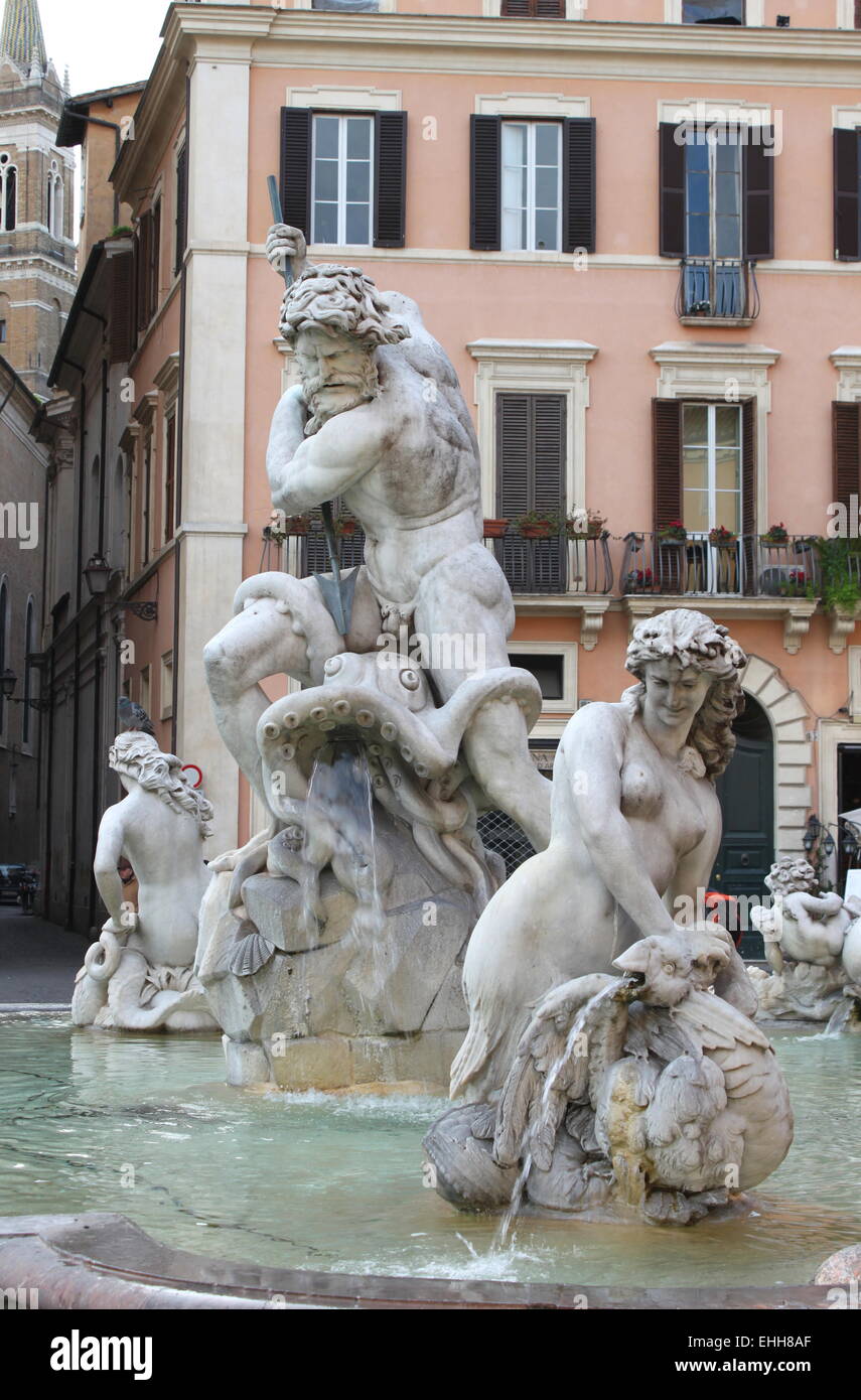 Marble fountain in Navona Square of Rome Stock Photo - Alamy