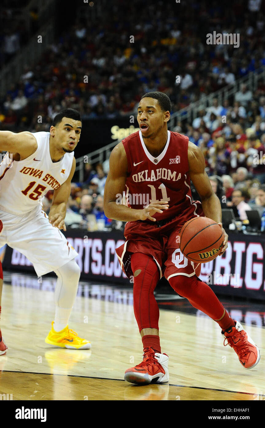March 13, 2015: Oklahoma Sooners guard Isaiah Cousins (11) looks to ...