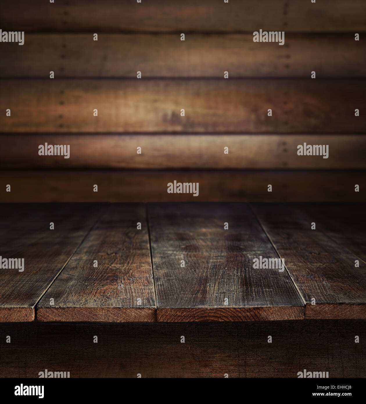 Old wooden table with wooden background Stock Photo - Alamy