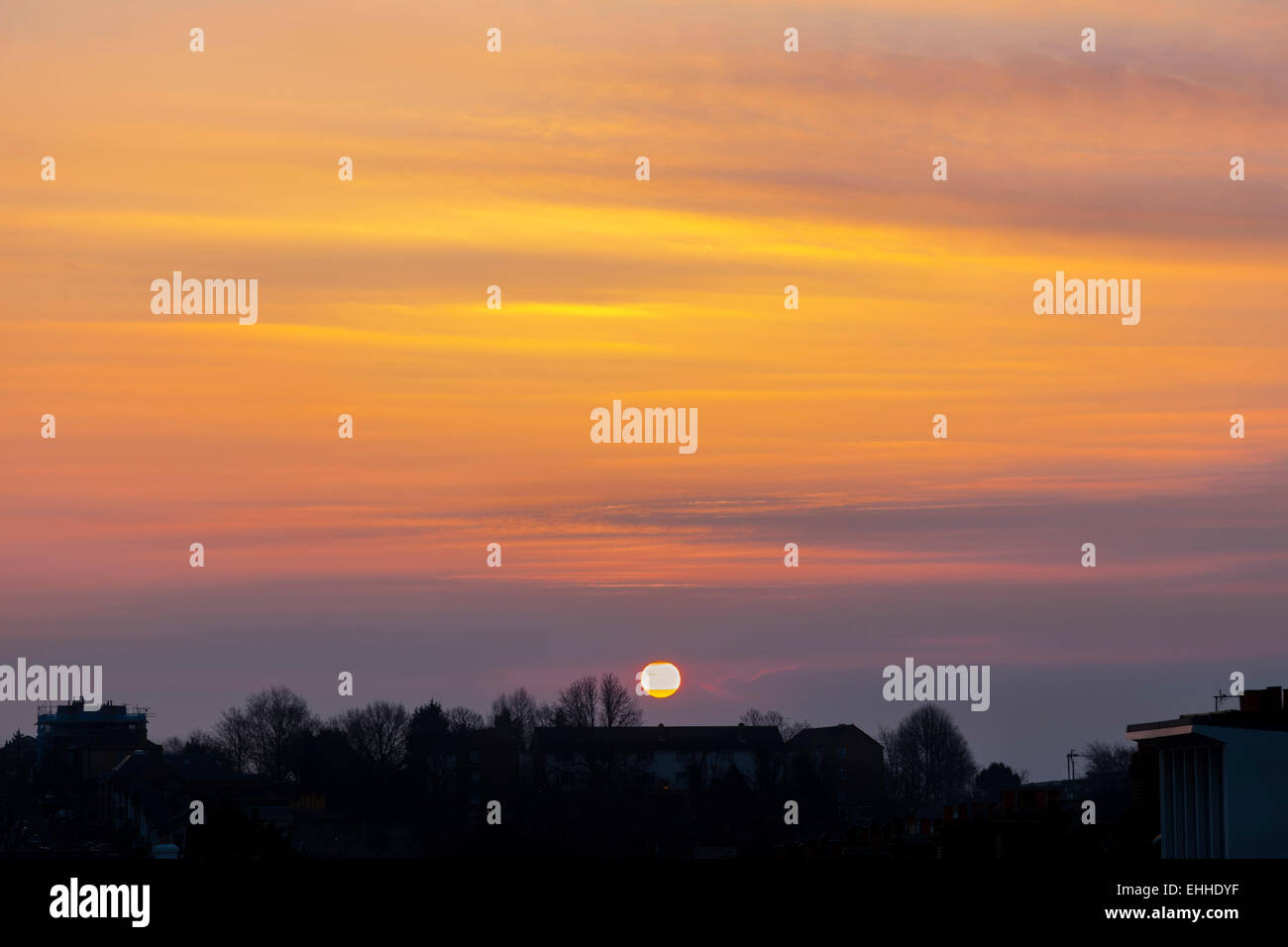 Early morning beautiful sunrise over Forest Hill in South East London ...