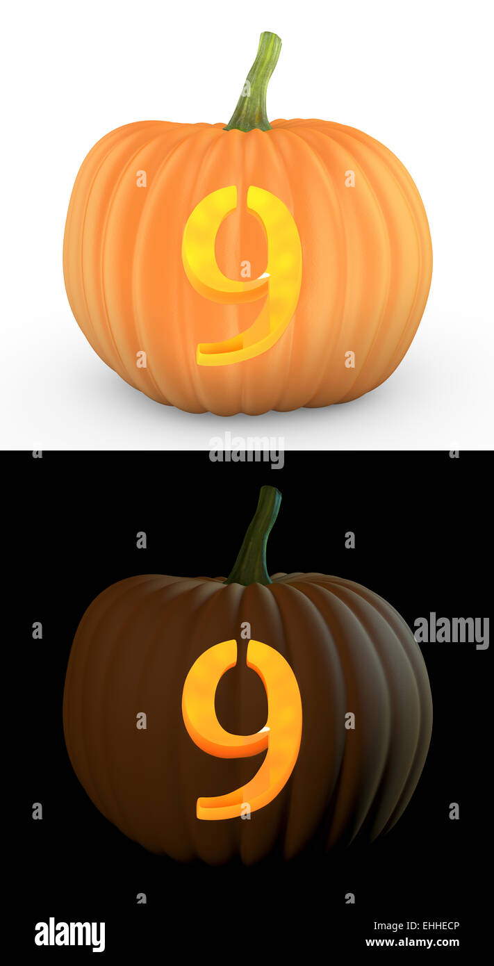 Number 9 carved on pumpkin jack lantern Stock Photo - Alamy