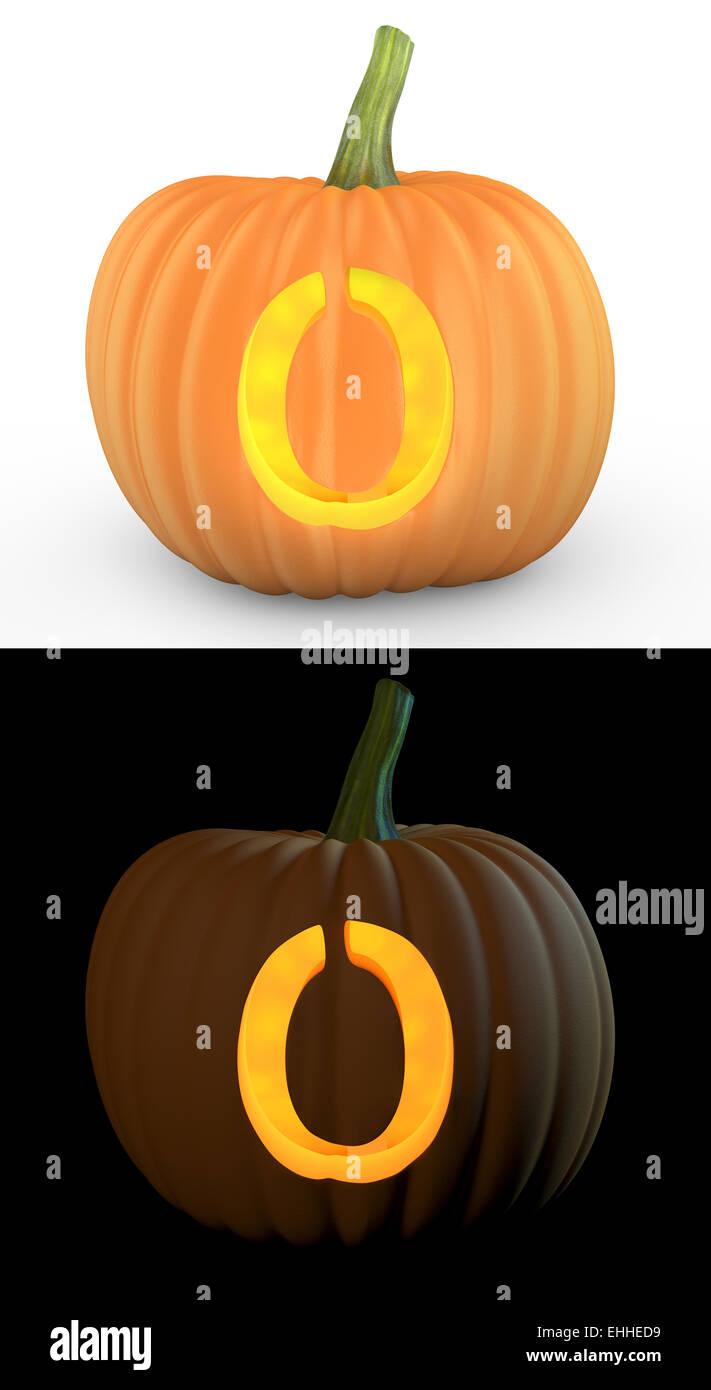 O letter carved on pumpkin jack lantern Stock Photo - Alamy