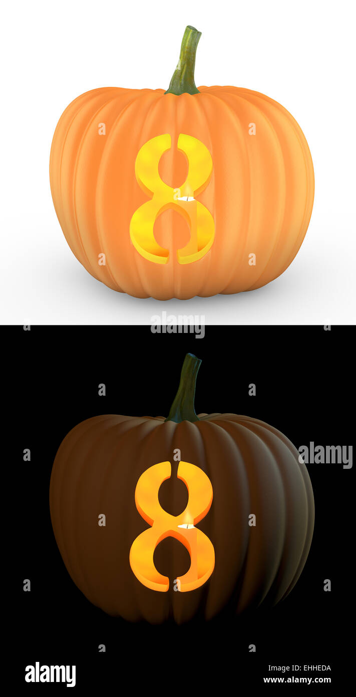 Number 8 carved on pumpkin jack lantern Stock Photo - Alamy