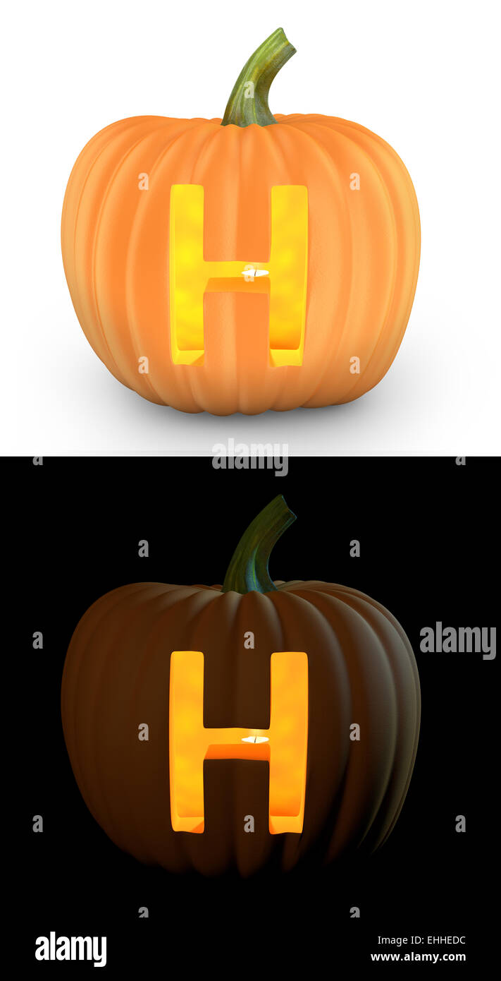 H letter carved on pumpkin jack lantern Stock Photo - Alamy