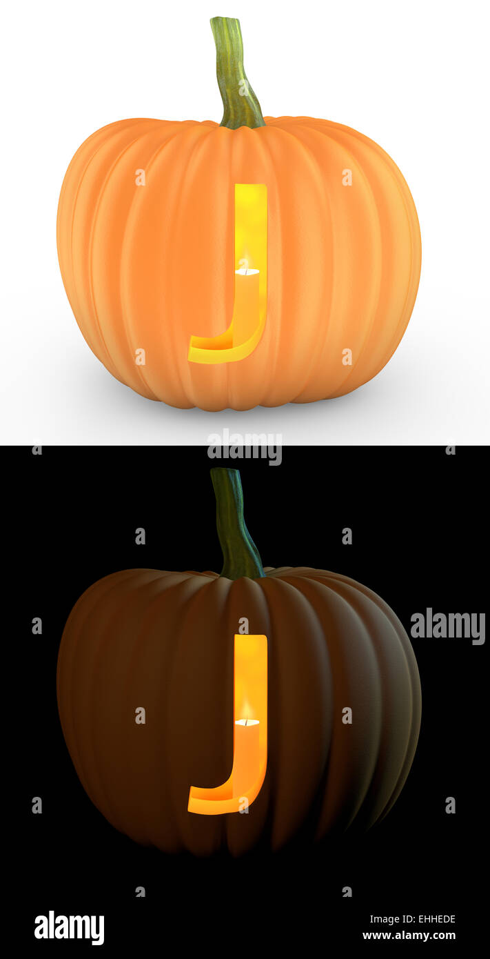 J letter carved on pumpkin jack lantern Stock Photo - Alamy