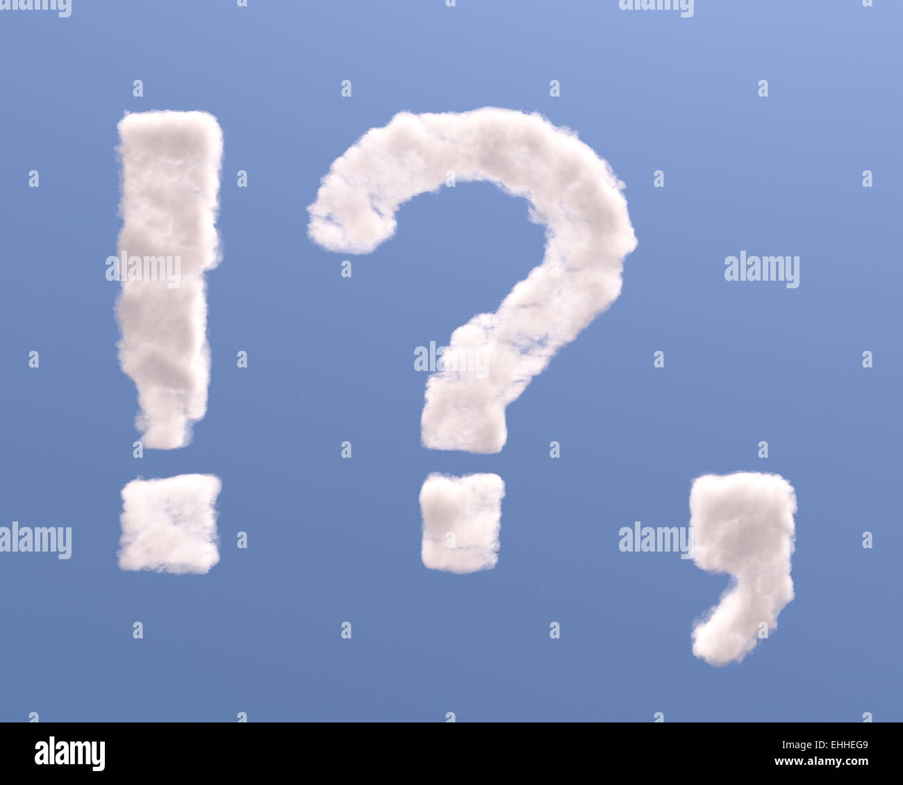 Question, exclamation and comma shape clouds Stock Photo - Alamy