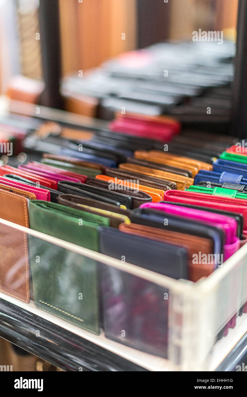 Leather wallets collection in the store Stock Photo - Alamy