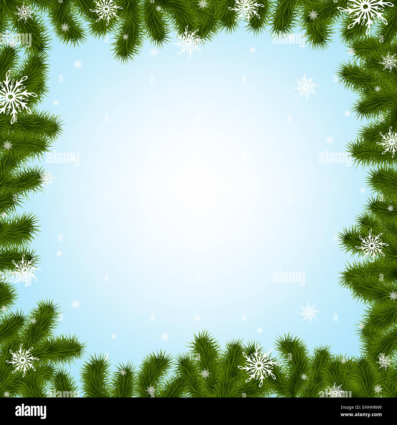 Border Fir-tree Branches With Snowflakes Stock Photo - Alamy