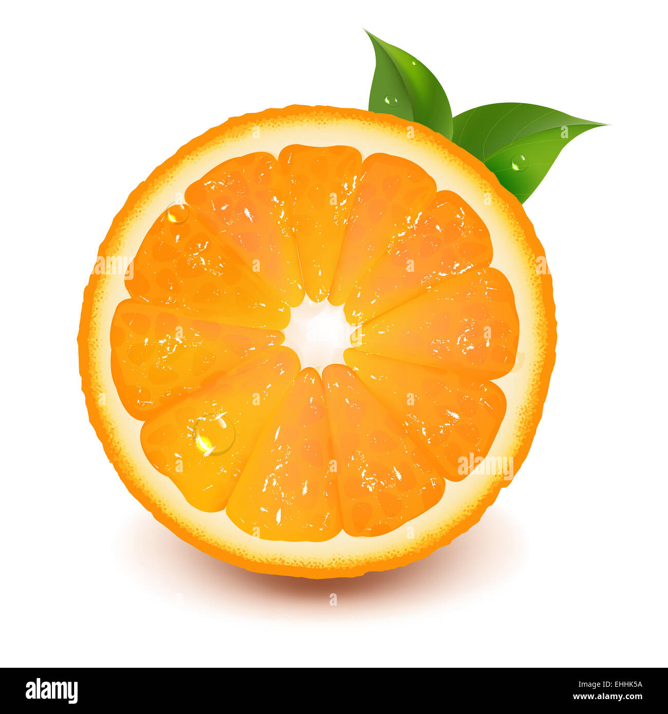 Half Of Orange With Leaf And Water Drop Stock Photo - Alamy