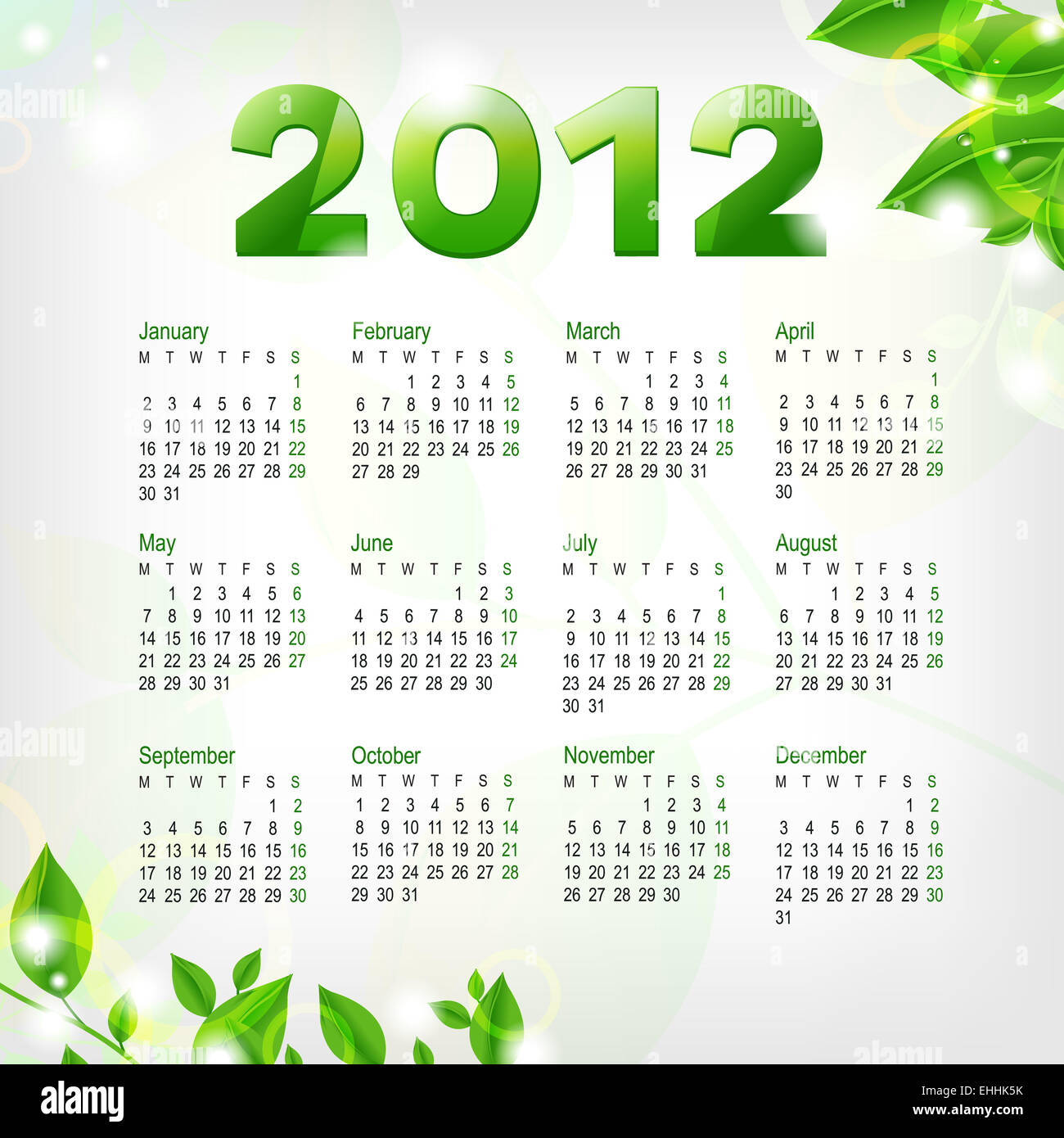 Green Calendar 2012 Stock Photo - Alamy