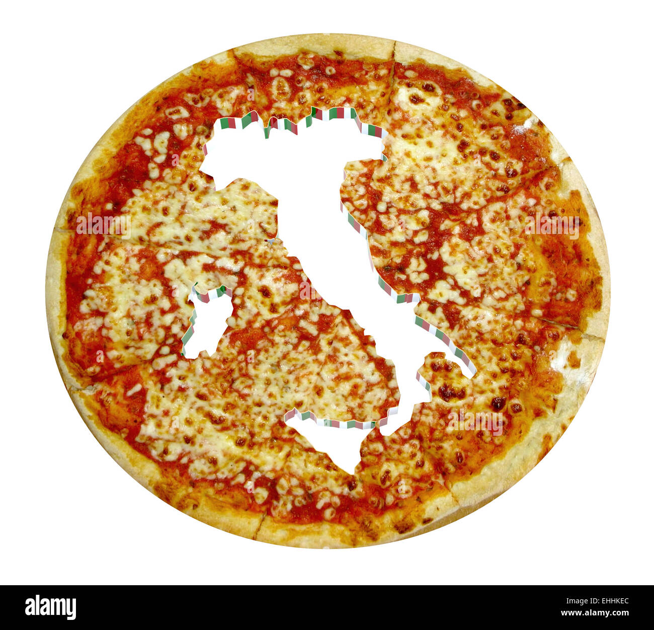 Italy country map cropped on pizza isolated on white, 3d illustration ...