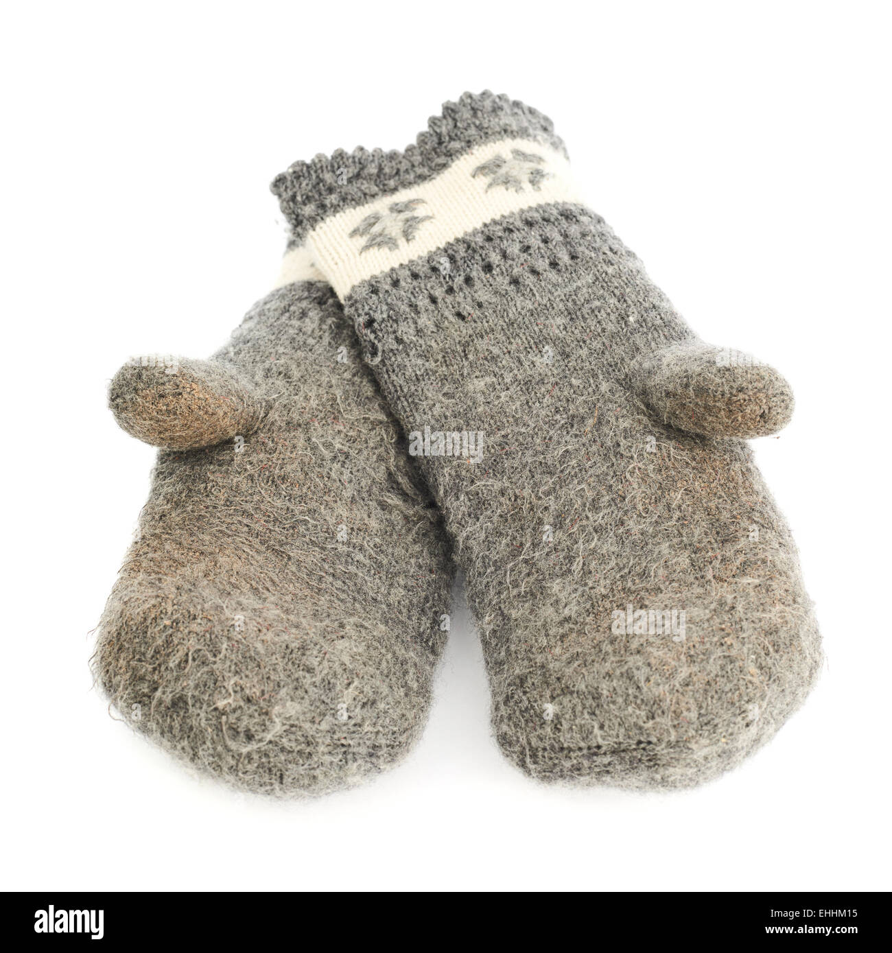 Old gray frayed mitten isolated Stock Photo - Alamy
