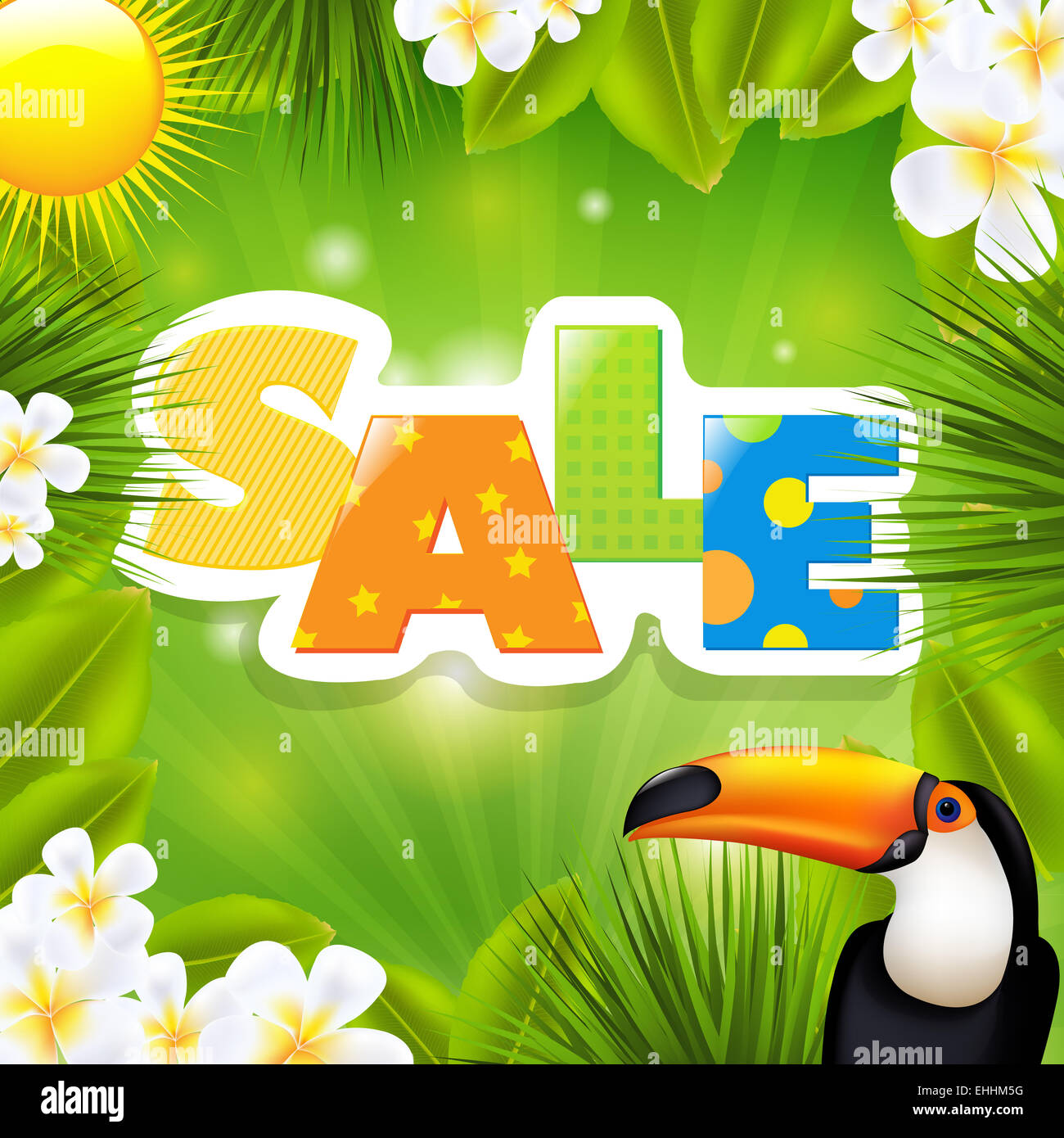 Green Sale Poster With Tropical Elements Stock Photo - Alamy