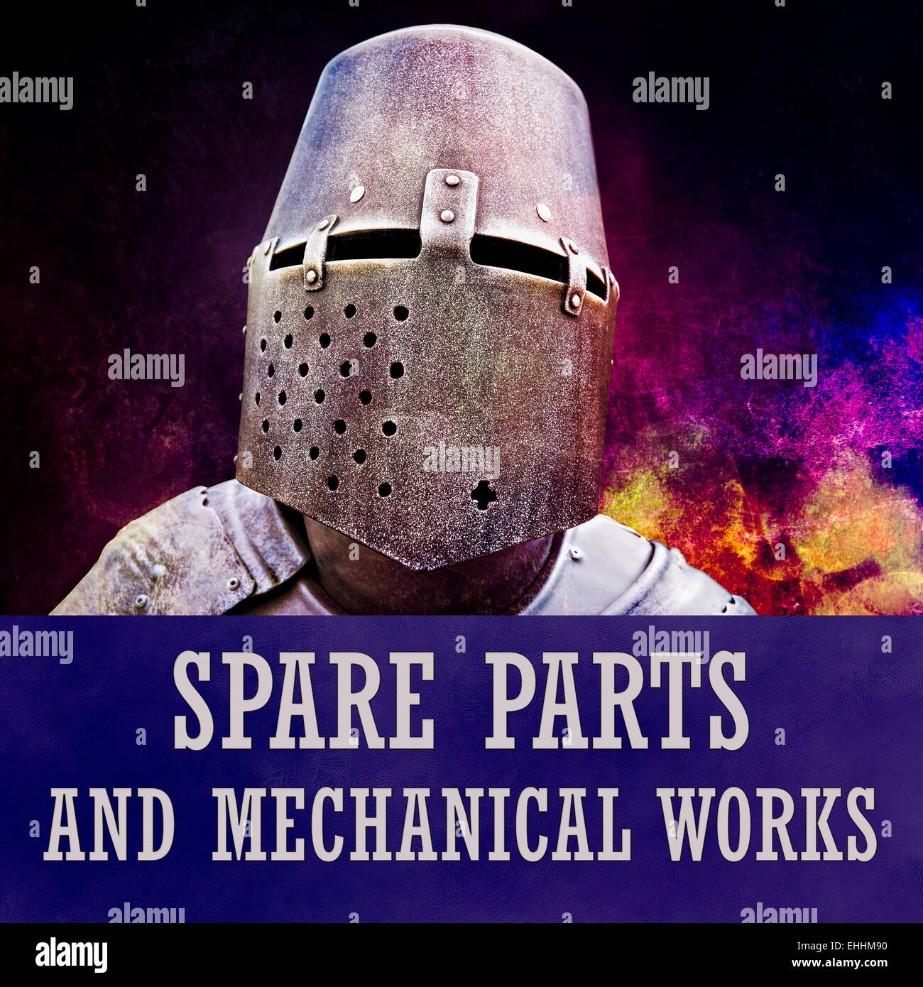 Medieval knight funny poster - Spare parts and mechanical works Stock ...