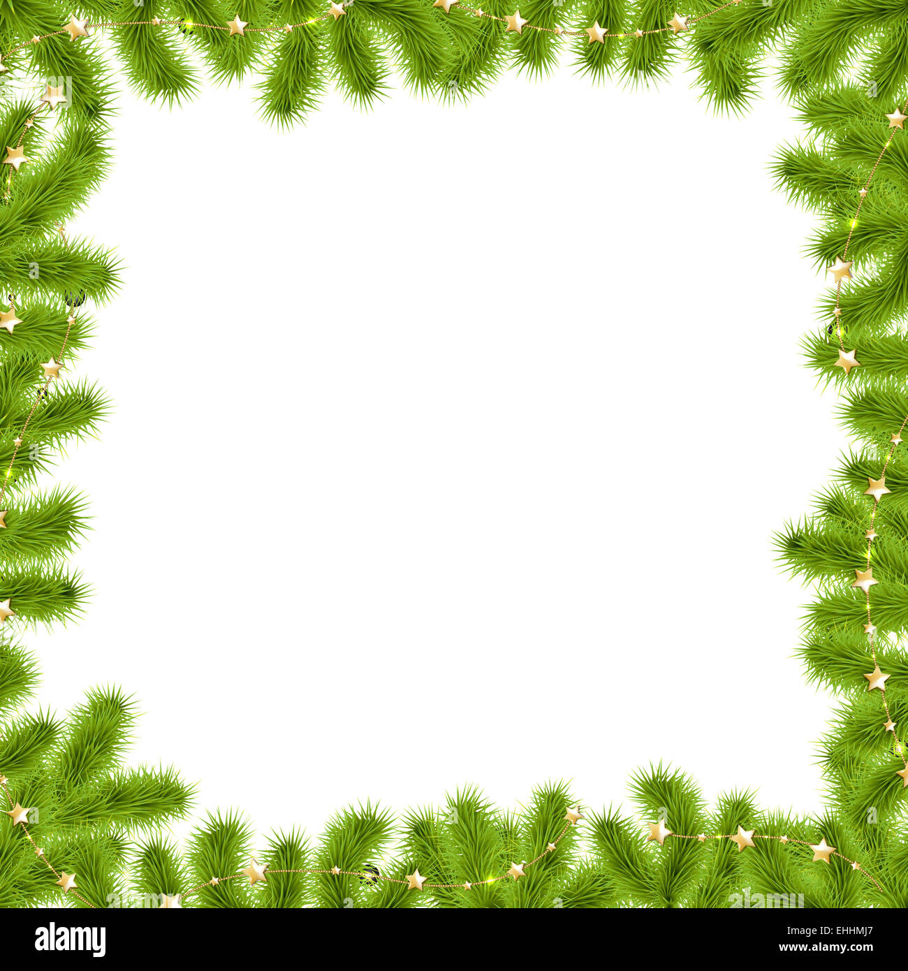 Border Fir-tree Branches With Gold Stars Stock Photo - Alamy