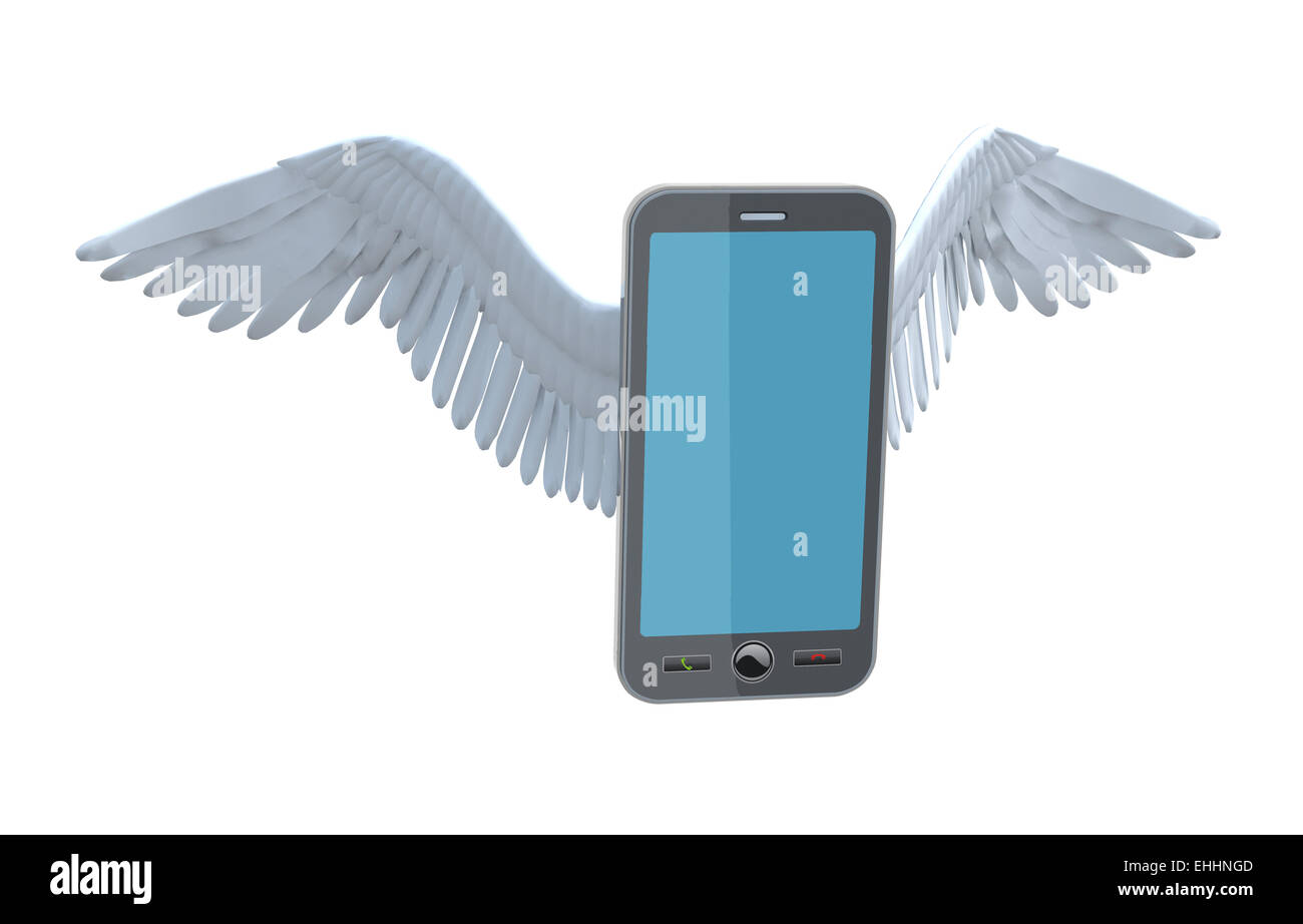 smartphone with bird wings is flying, isolated 3d illustration Stock ...