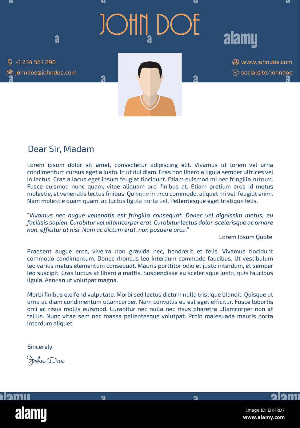 Flat style cover letter design with photo Stock Photo - Alamy