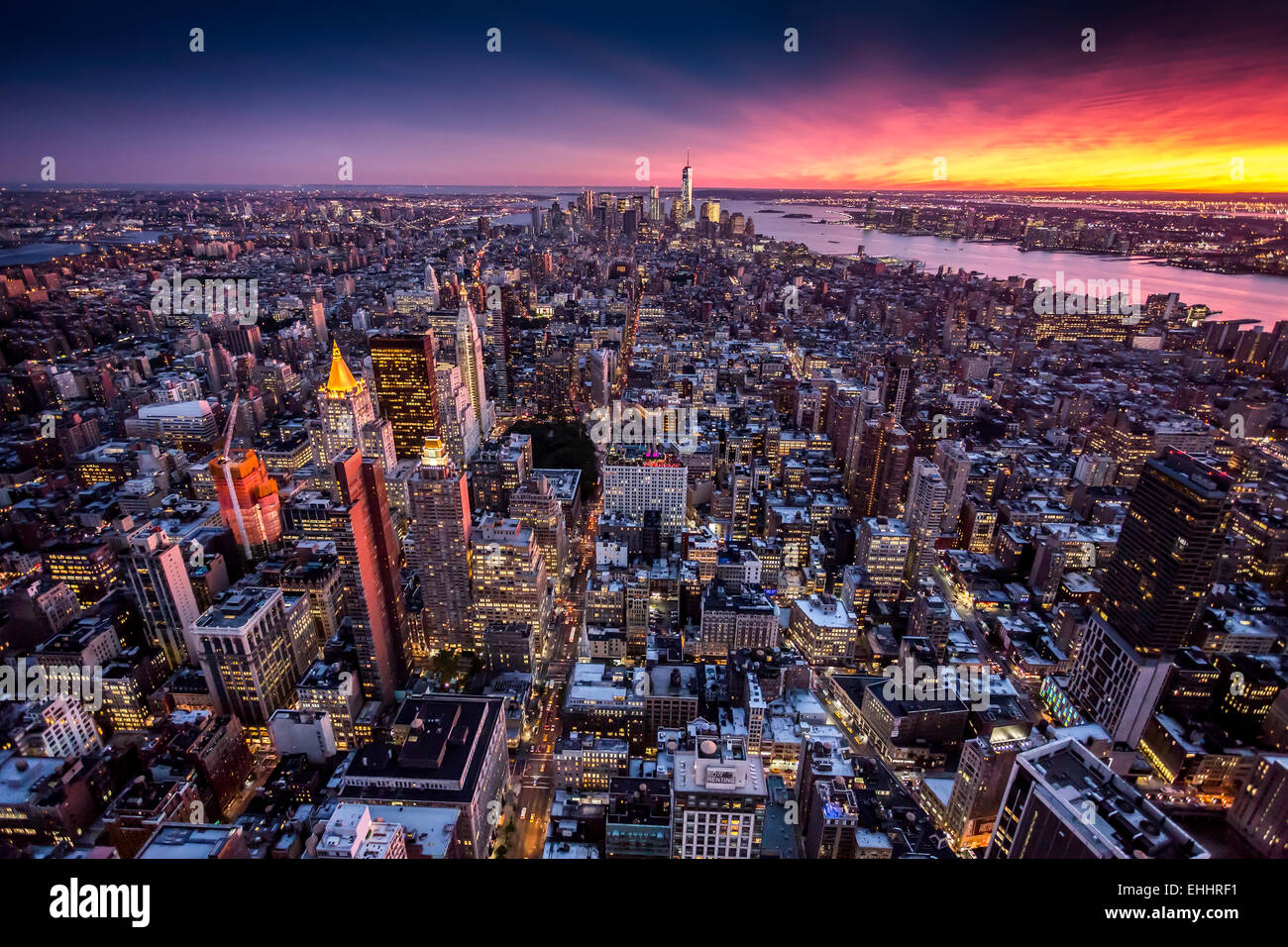 Top view of New York City, Tilt and Shift Blur Stock Photo - Alamy