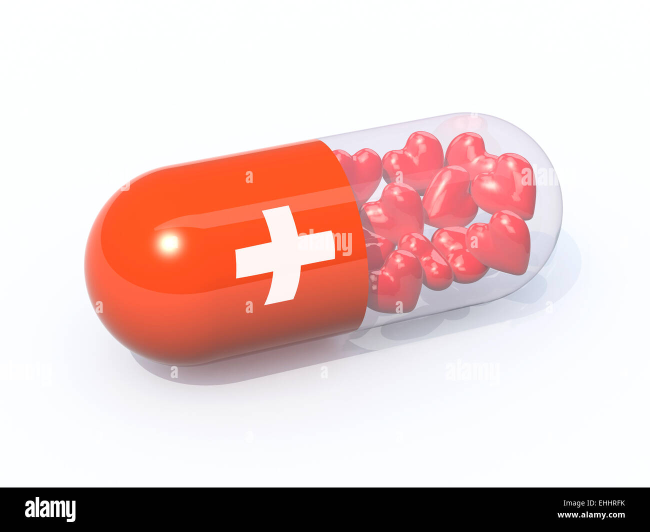 red pill with cross filled with hearts, isolated 3d illustration Stock ...