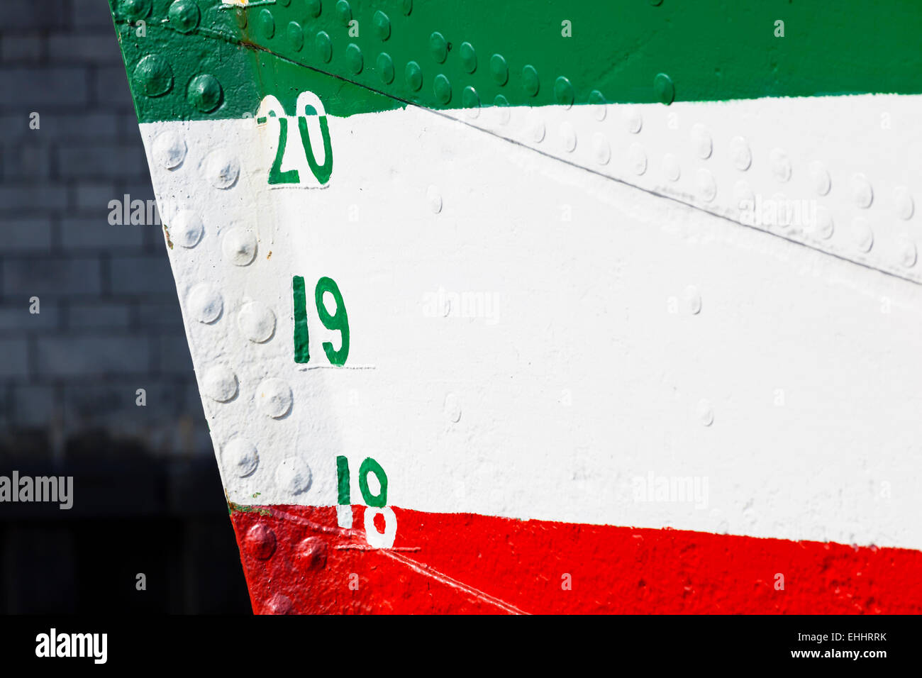 A colorful ship hull in green, white and red Stock Photo - Alamy