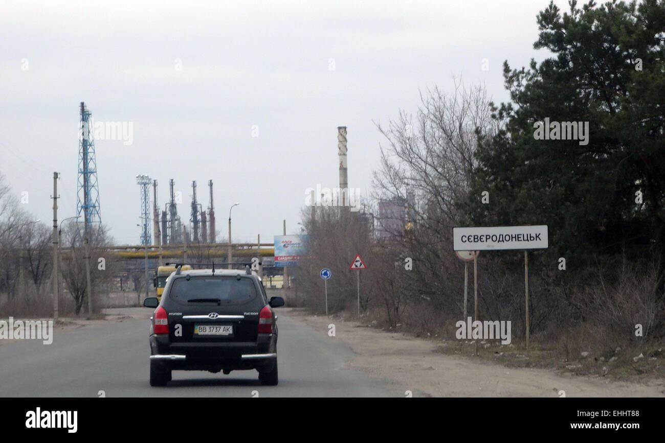 Severodonetsk, Ukraine. 12th Mar, 2015. The car rides on the road in ...