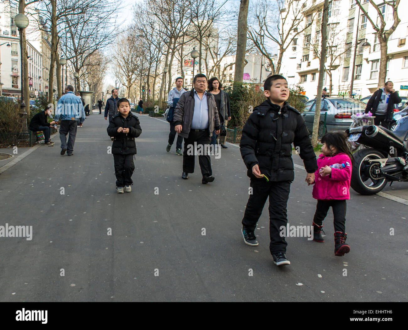 Paris, France, Chinese French Large Crowd People Walking in Chinatown ...