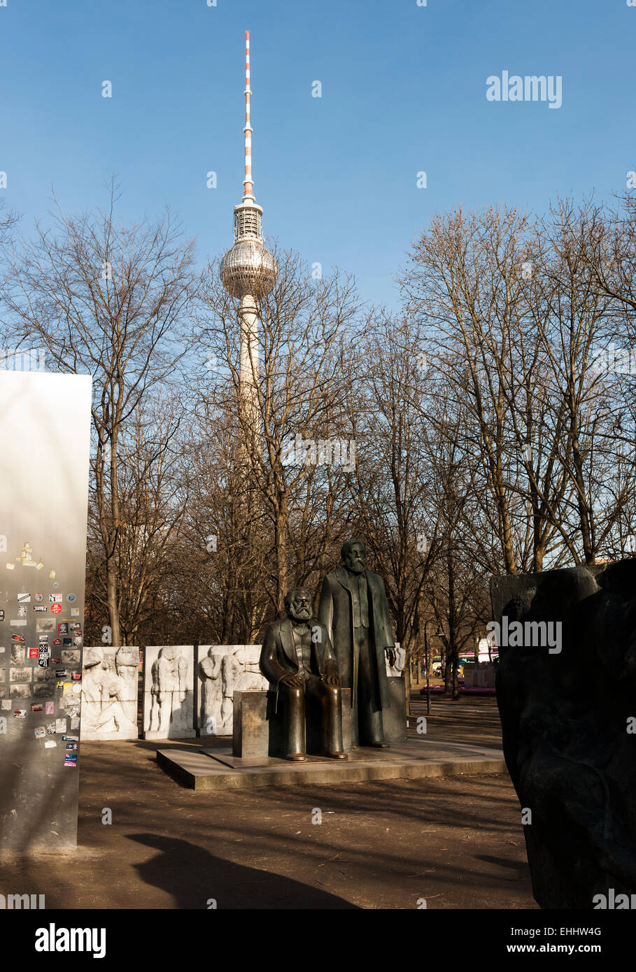 park with statue of Marx & Engels with the television tower in the ...