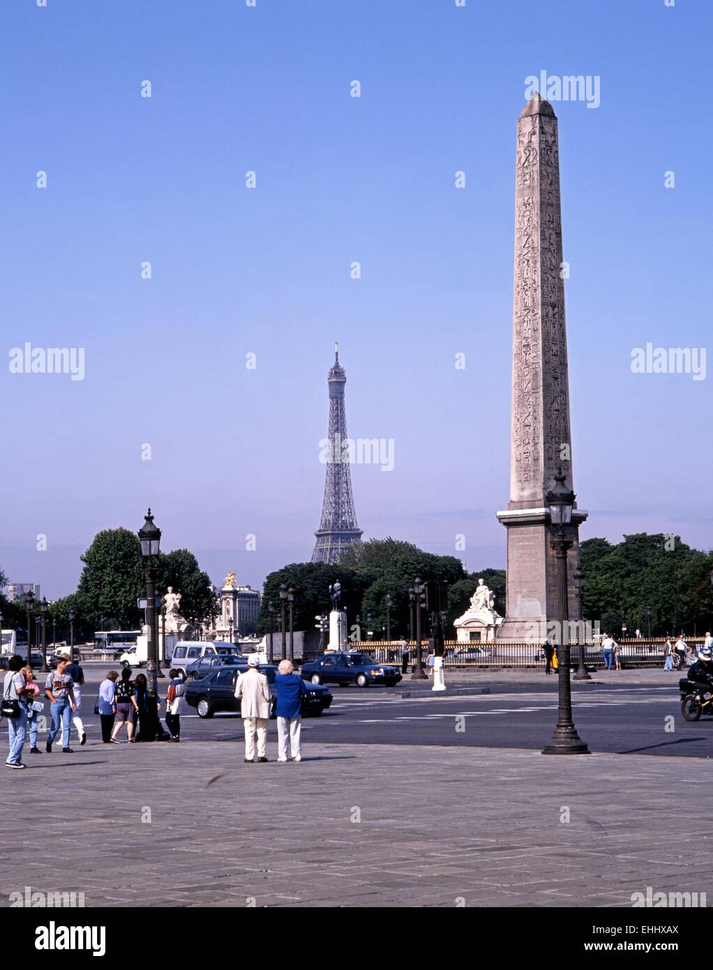 The Luxor Obelisk in the Place de la Concorde with the Eiffel tower to ...
