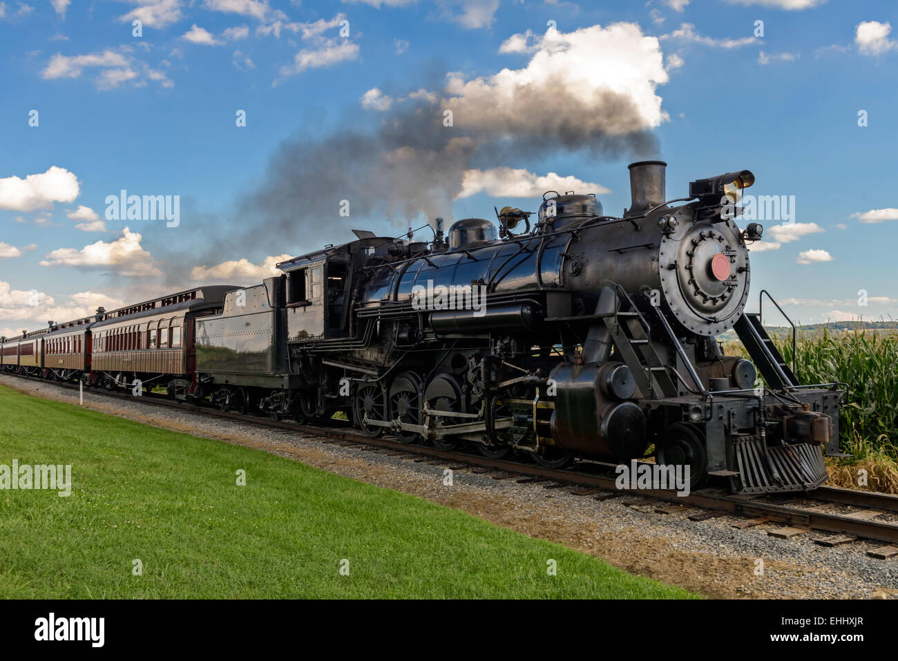 historic steam train passes through the fields Stock Photo - Alamy