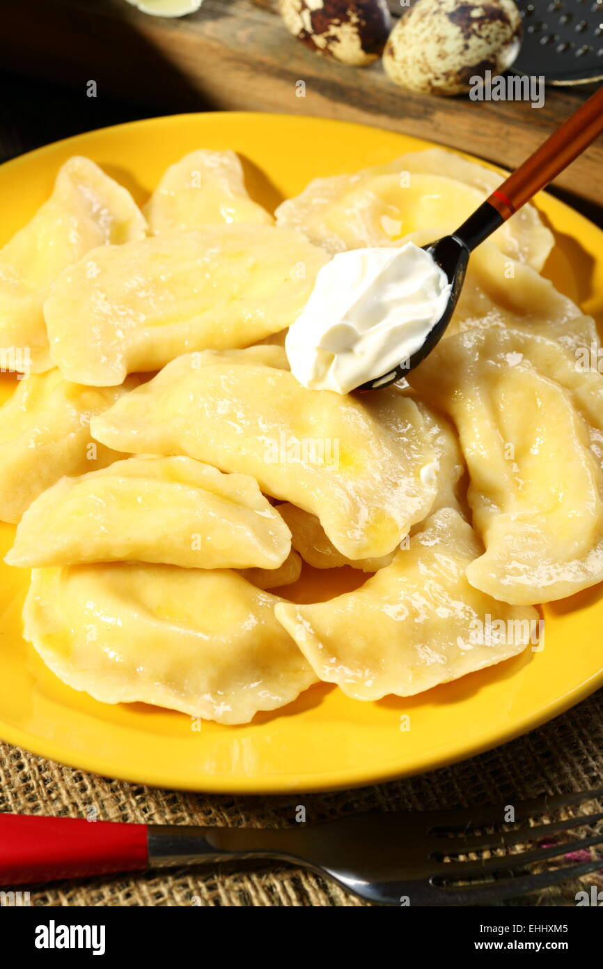 Dumplings with cheese closeup Stock Photo - Alamy