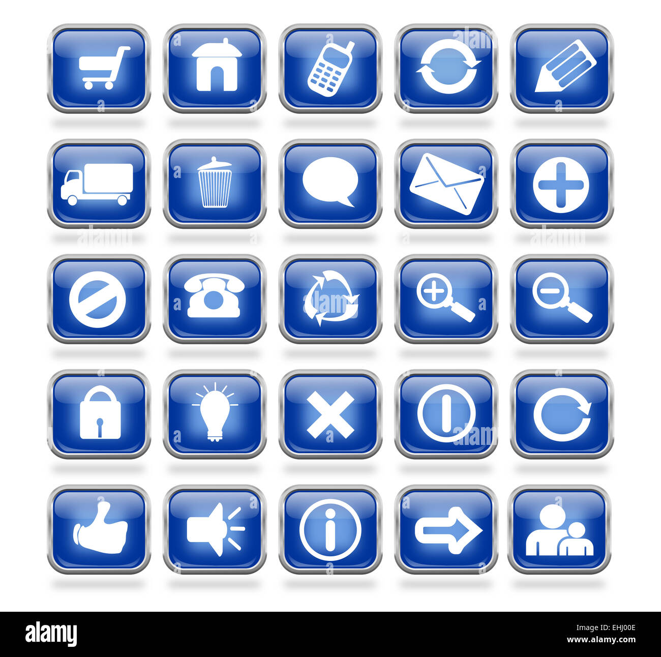 Metallic Blue Square Web Buttons Stock Photo - Alamy