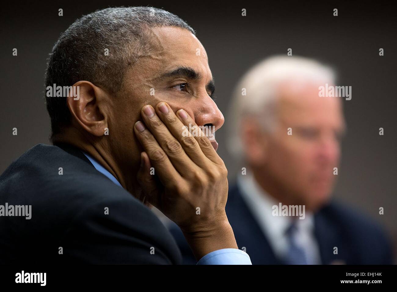 US President Barack Obama and Vice President Joe Biden participate in a ...