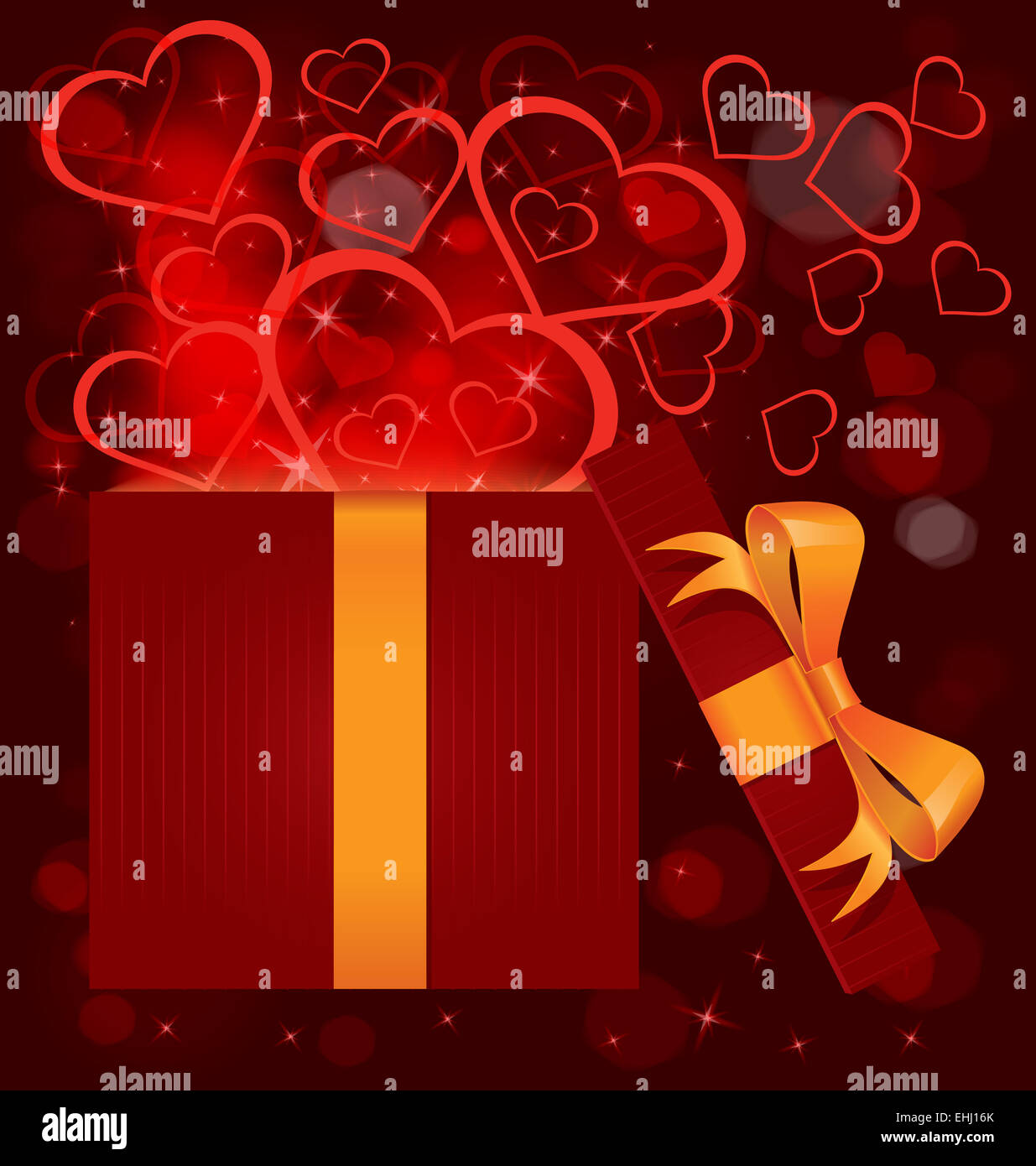 Magic light gift box hearts Stock Photo - Alamy