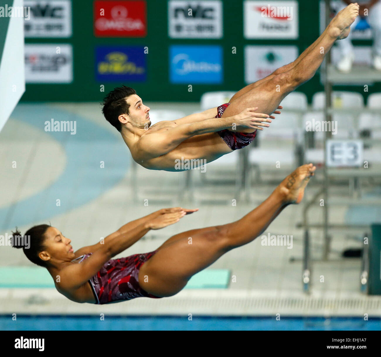 Beijing, China. 14th Mar, 2015. Jennifer Abel (Bottom) and Francois ...
