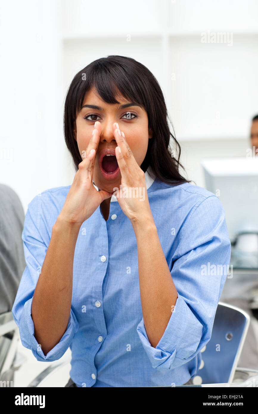 Anger businesswoman yelling Stock Photo - Alamy