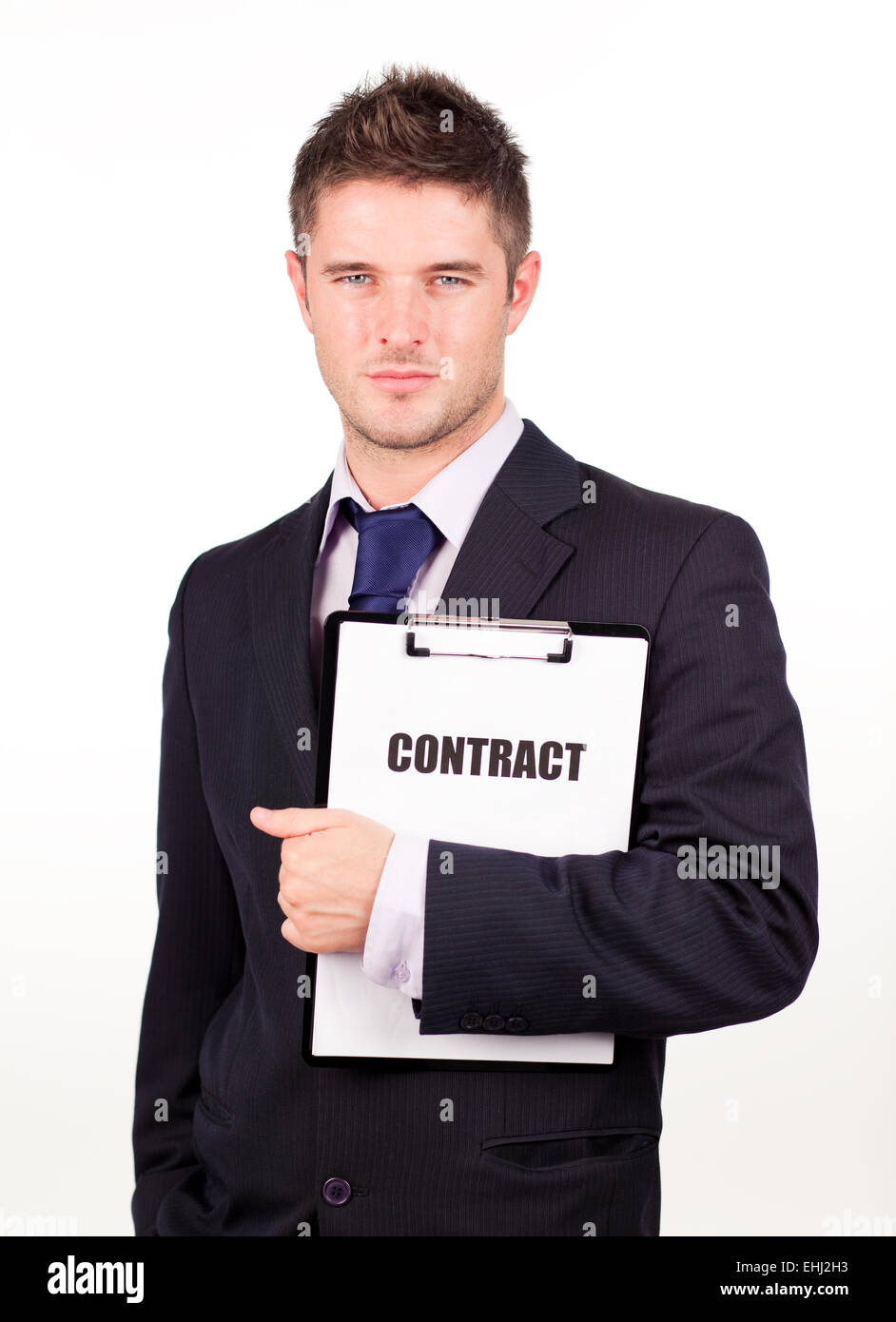 businessman holding out a contract Stock Photo - Alamy